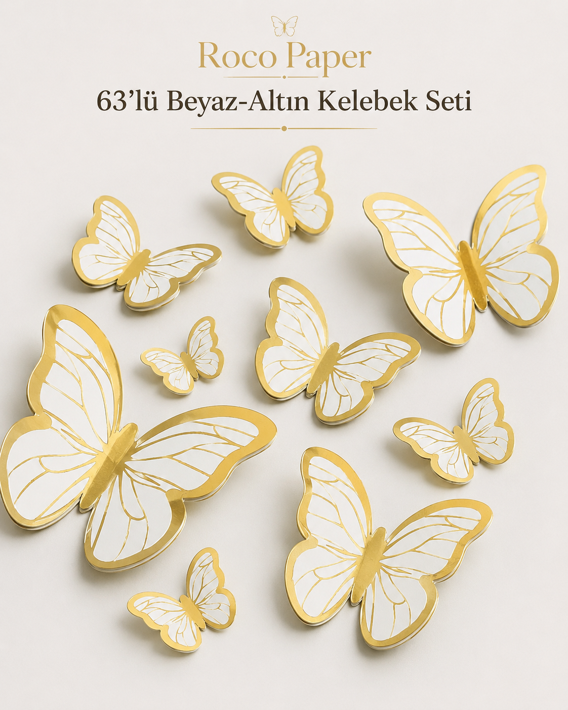 Roco Paper | Kelebek Pasta ve Balon Zinciri Süsü 63 Adet 4-6 Cm Gold ...